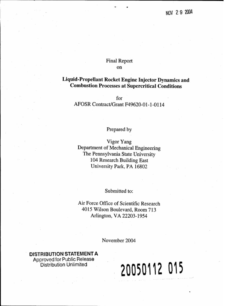 Liquid-Propellant Rocket Engine Injector Dynamics and Combustion Processes at Supercritical ...