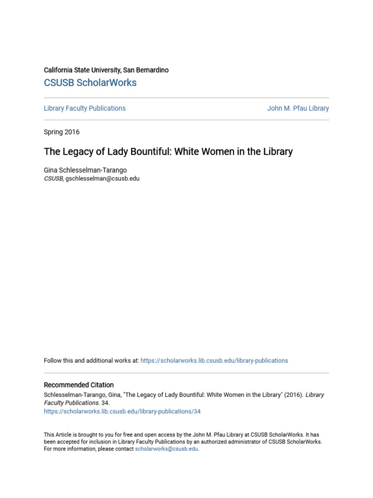 The Legacy of Lady Bountiful - White Women in The Library | PDF ...