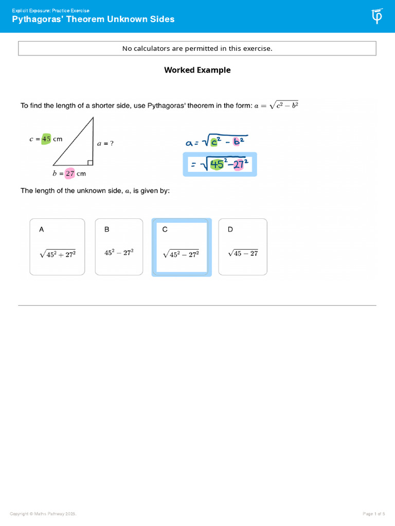 Exercise 1.3 Pythagoras Theorem Unknown Sides | PDF | Mathematics ...