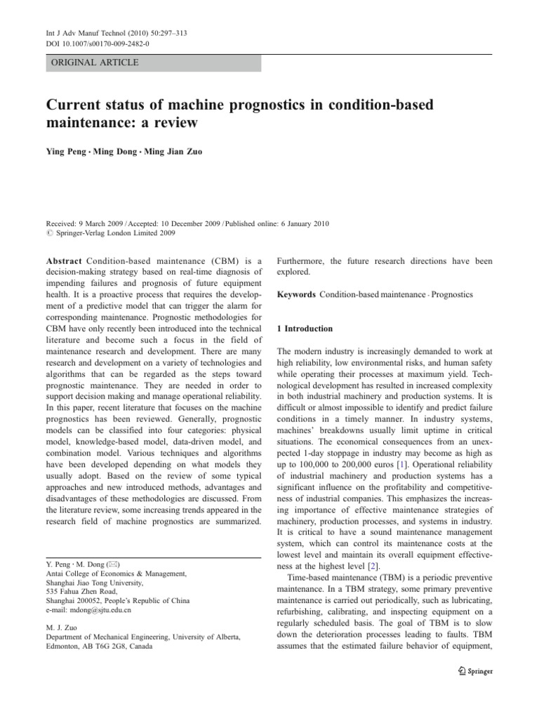 Current Status of Machine Prognostics in Condition-Based | PDF | Fuzzy Logic | Statistics