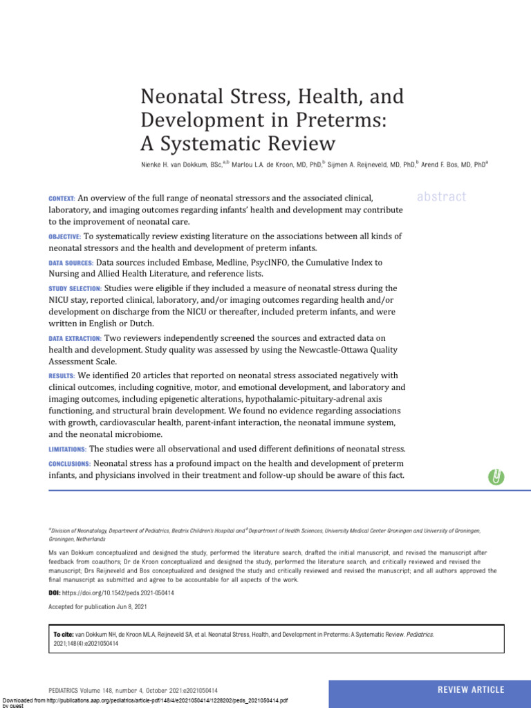Estres Neonatal-Revision Sistematica. | PDF | Neonatal Intensive Care ...