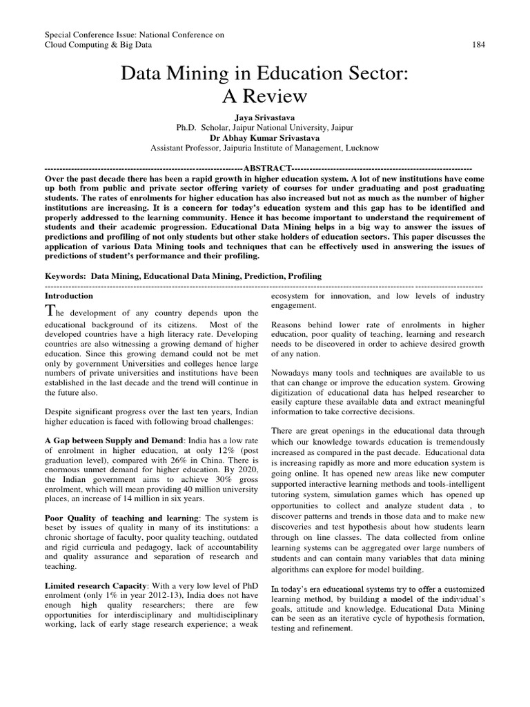 Data Mining in Education Sector | PDF | Cluster Analysis | Statistical ...