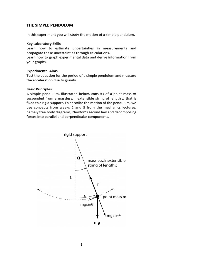 PHYS1004 Simple Pendulum Lab 2020 | PDF | Force | Pendulum