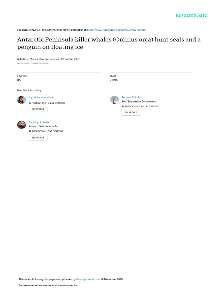 Antarctic Peninsula Killer Whales Orcinus Orca Hun (1) | PDF | Marine ...