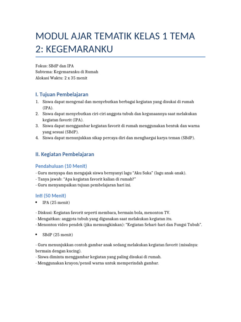 Modul Ajar Kelas1 Tema2 SBDP IPA | PDF