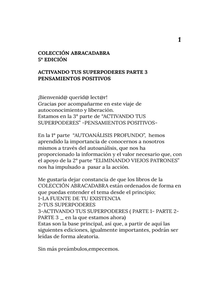 Activando Tus Superpoderes Parte 3 Pensamientos Positivos PDF | PDF | Pensamiento | Mente