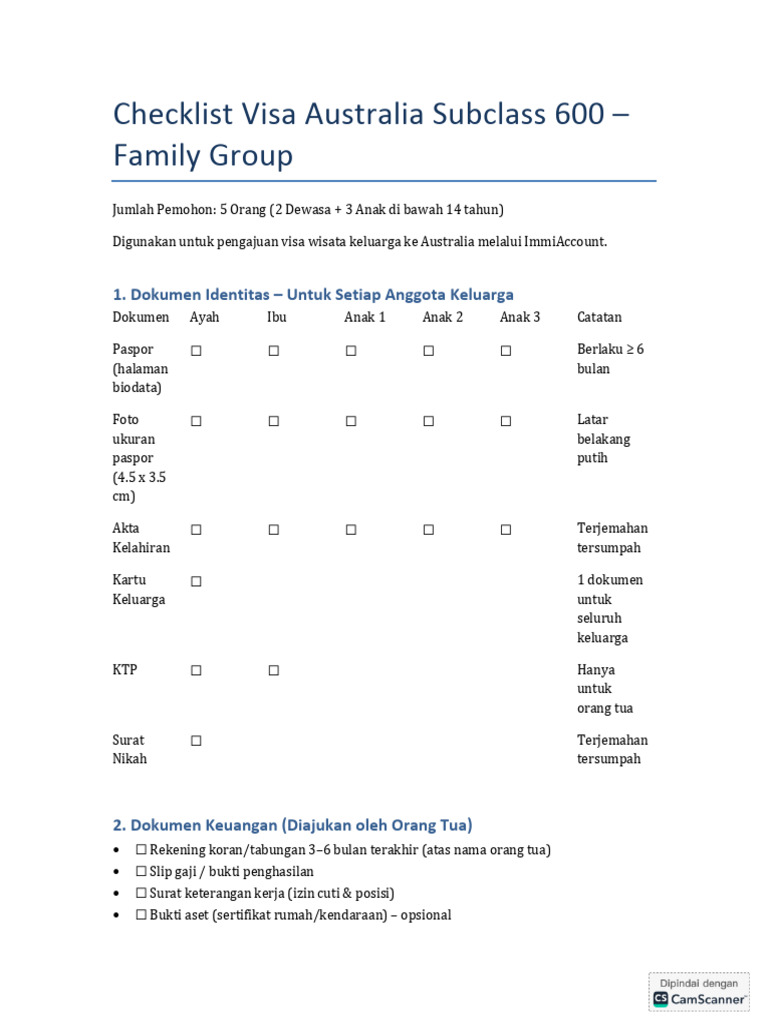 Checklist Visa Australia Keluarga | PDF