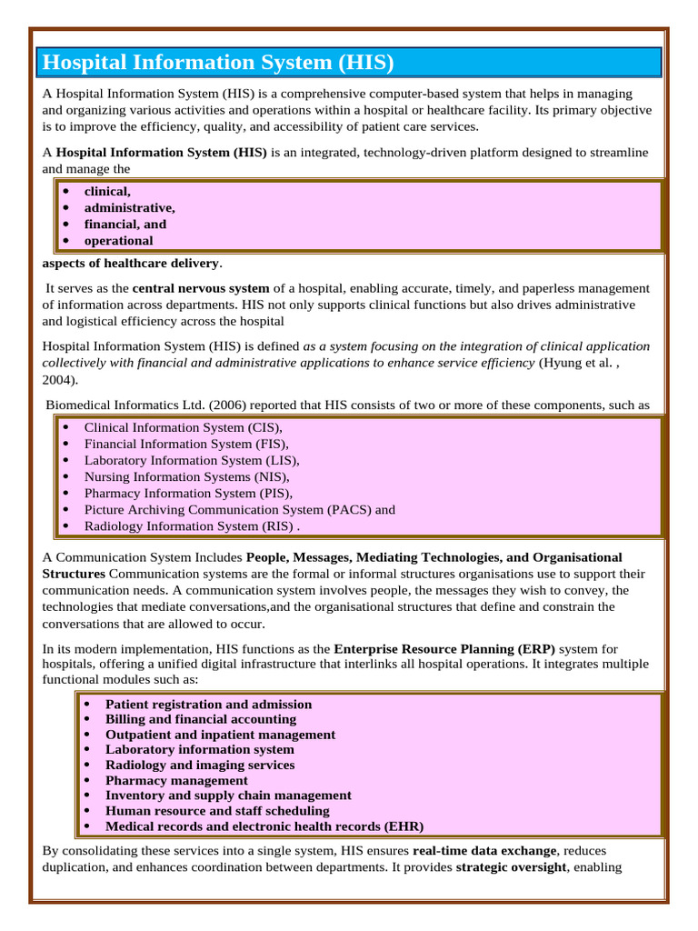#7BUnit 1.8A Hospital Information System | PDF | Electronic Health ...