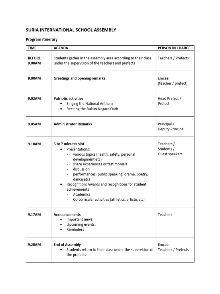 School Assembly Program Itinerary | PDF | Human Communication