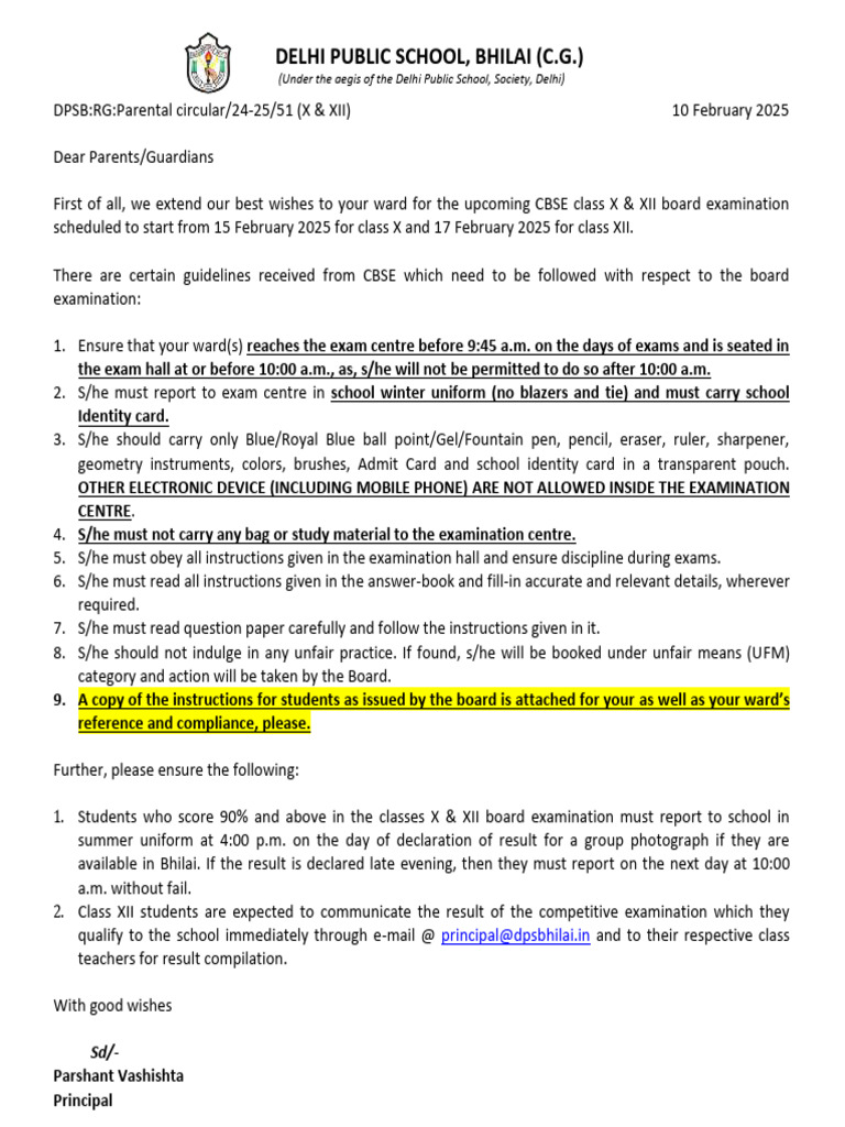 Circular - Classes X & Xii Students Reg. Cbse Examination | PDF