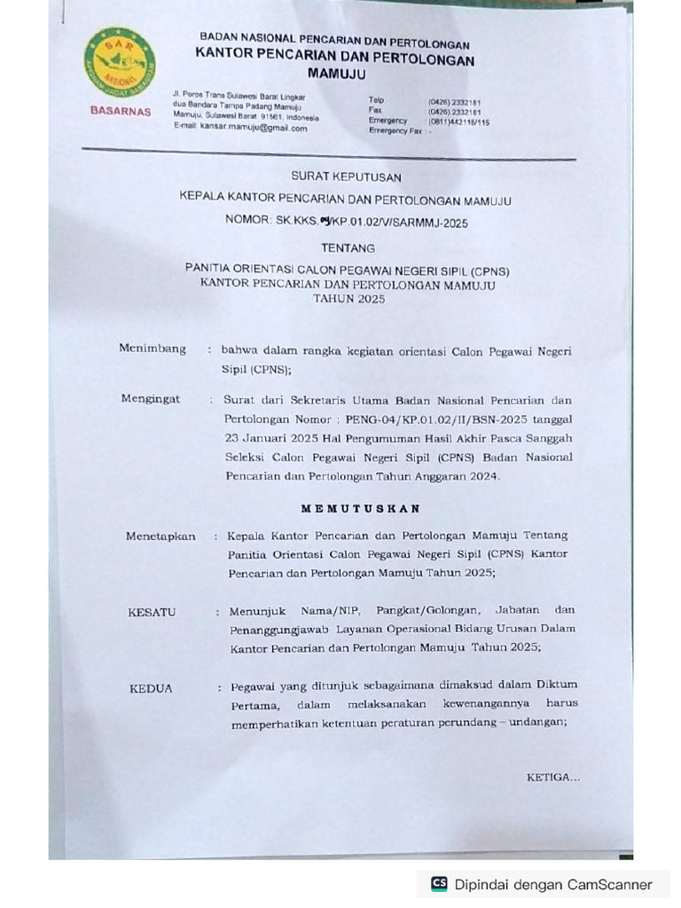 SK KKS Panitia Kegiatan Orientasi CPNS | PDF