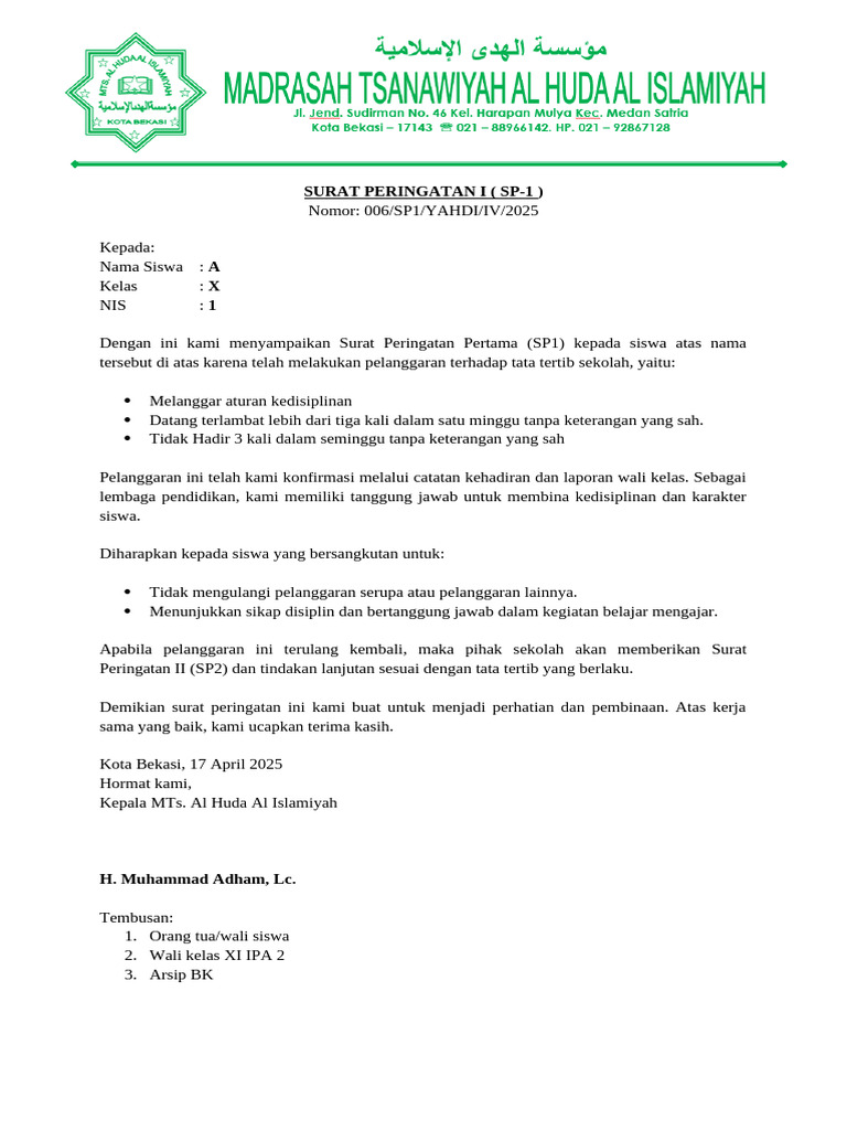 Surat Peringatan Sp1 | PDF