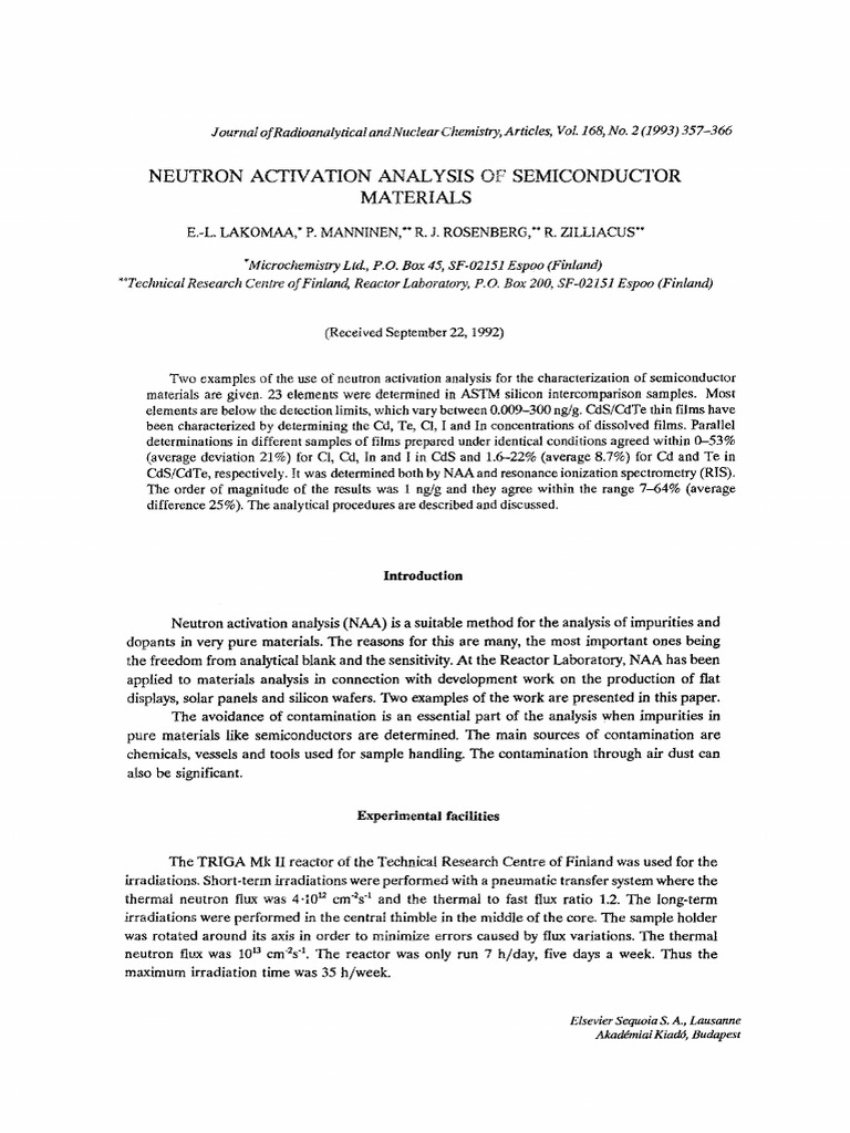 Neutron Activation Analysis of Semicondu | PDF | Doping (Semiconductor ...