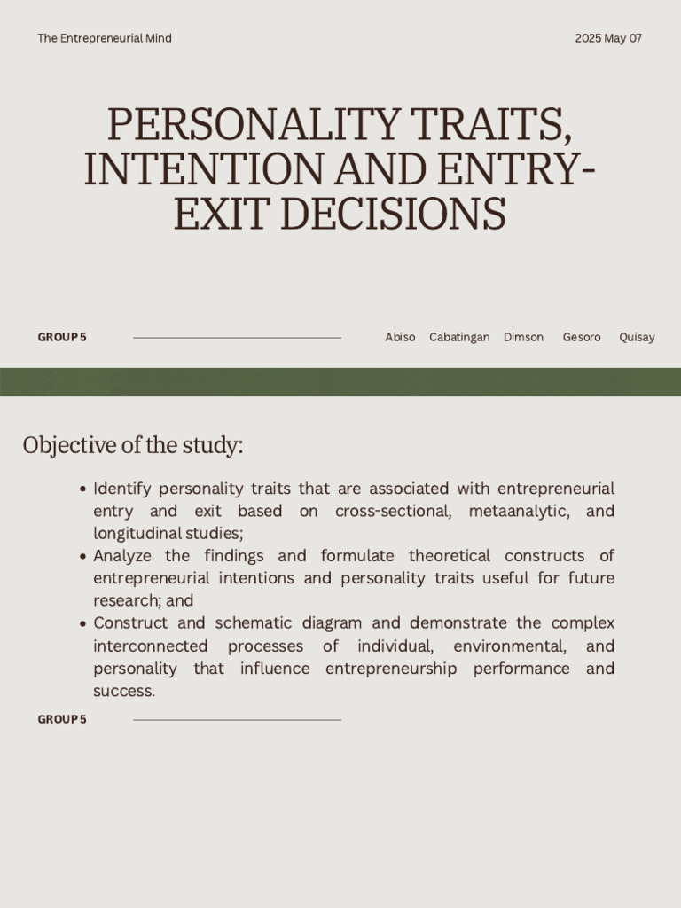 G5 Personality Traits Intention and Entry Exit Decisions | PDF ...