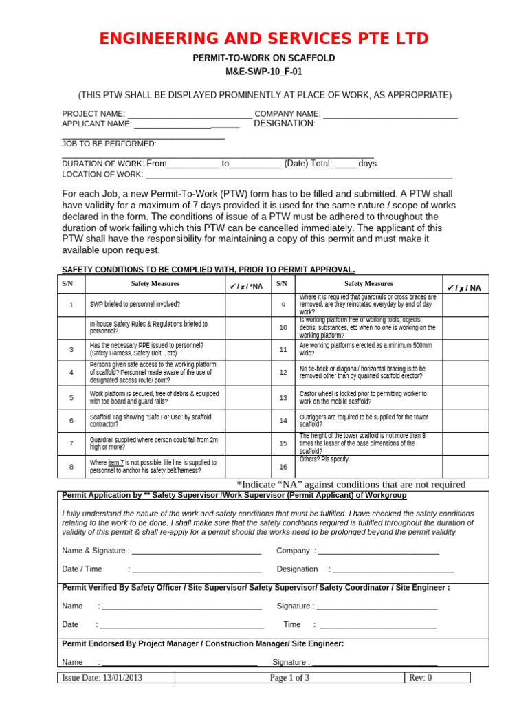 Scaffold Permit-to-Work Guidelines | PDF | Scaffolding