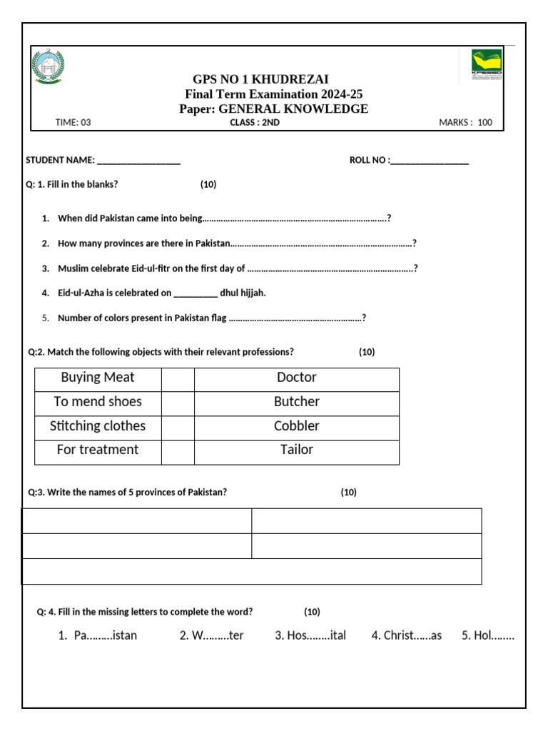 Class Two GK Final 25. | PDF