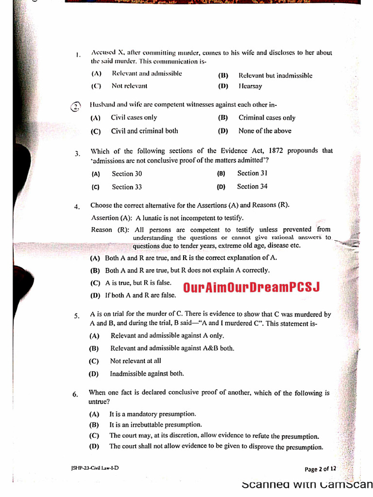 HP Civil Judge Preliminary Exam Paper 2023 Subject - Civil Law-1 | PDF