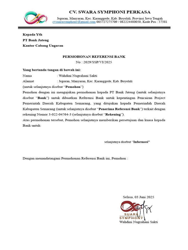 Surat Permohonan Referensi Bank | PDF