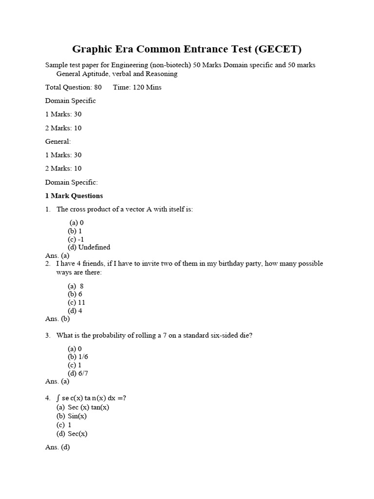 Gecet Sample Test Paper Overview Pdf Acid Chemical Bond