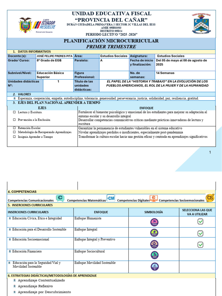 Plan de Estudios Sociales 9 | PDF | Evaluación | Enseñando