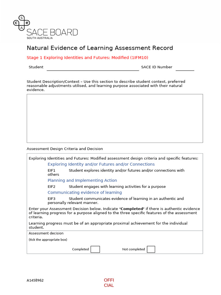 1IFM Natural Evidence of Learning Assessment Record | PDF | Learning ...