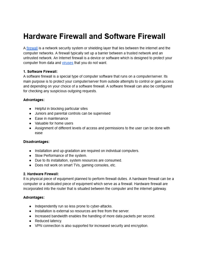 Hardware Firewall and Software Firewall | PDF | Firewall (Computing) | Computer Network