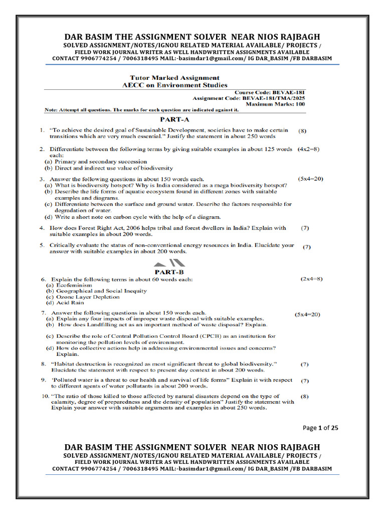 BEVAE 181 2026 Assignment | PDF | Habitat Destruction | Water Pollution