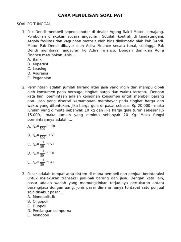 Cara Penulisan Soal Pat | PDF