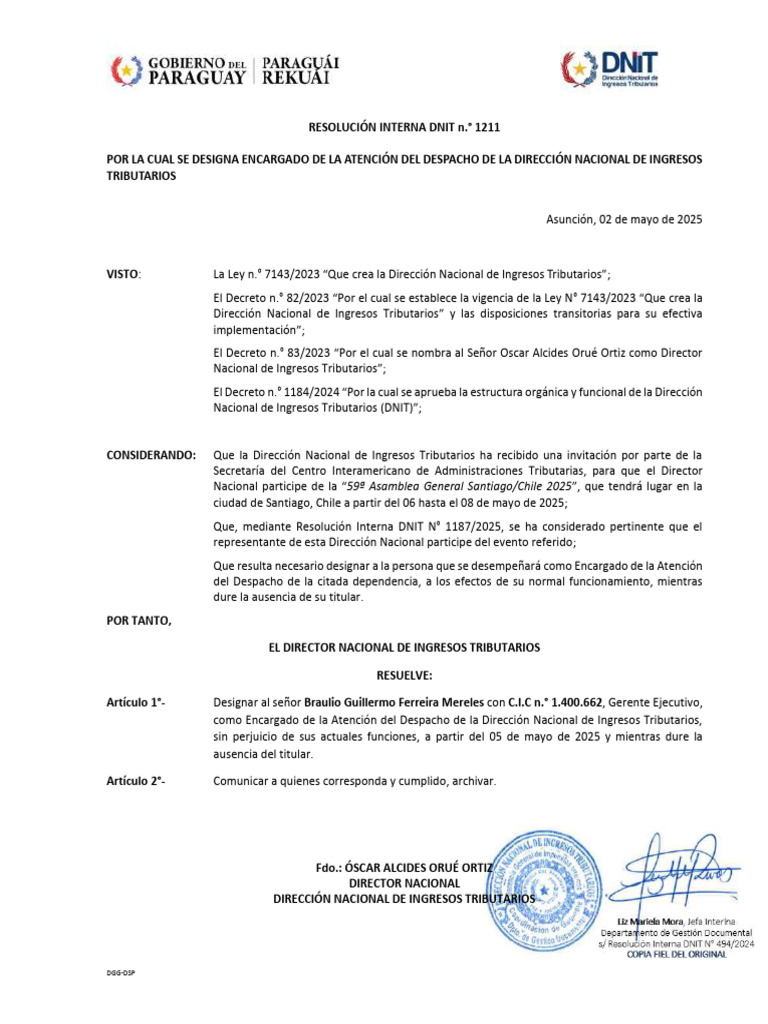 Designación Encargado DNIT 2025 | PDF | Gobierno