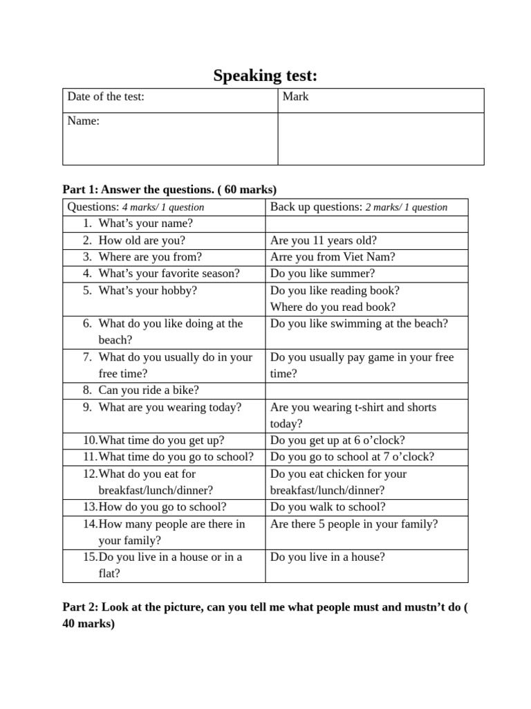 Speaking Final Test | PDF