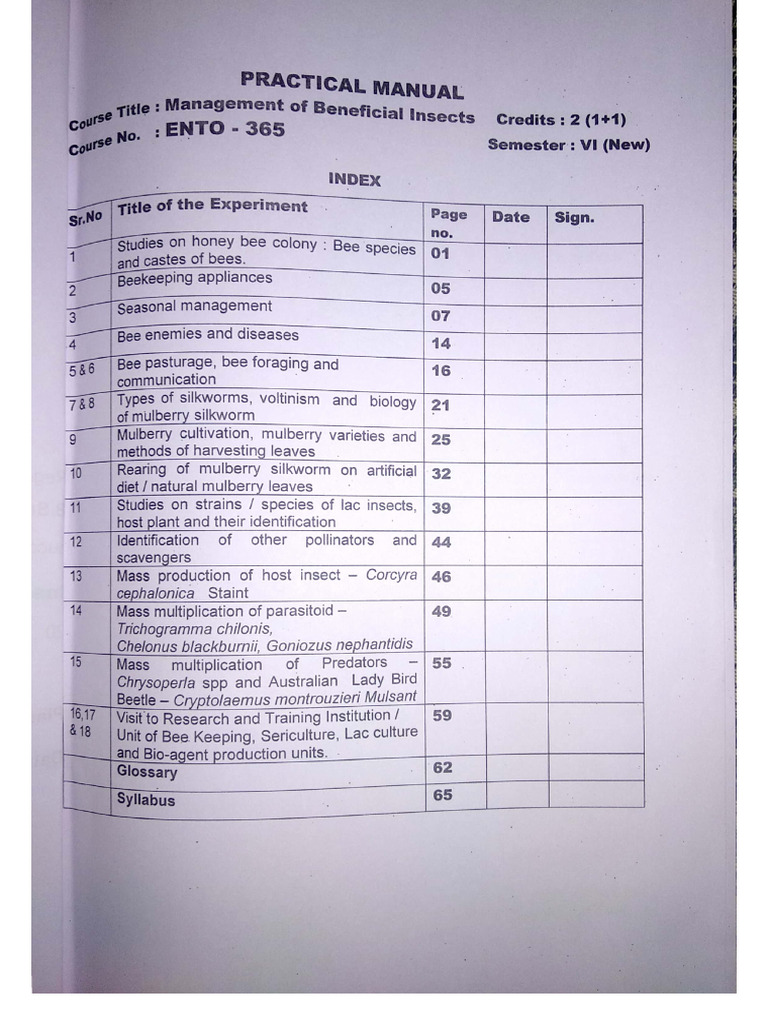 ENTO 365 Practical Manual | PDF