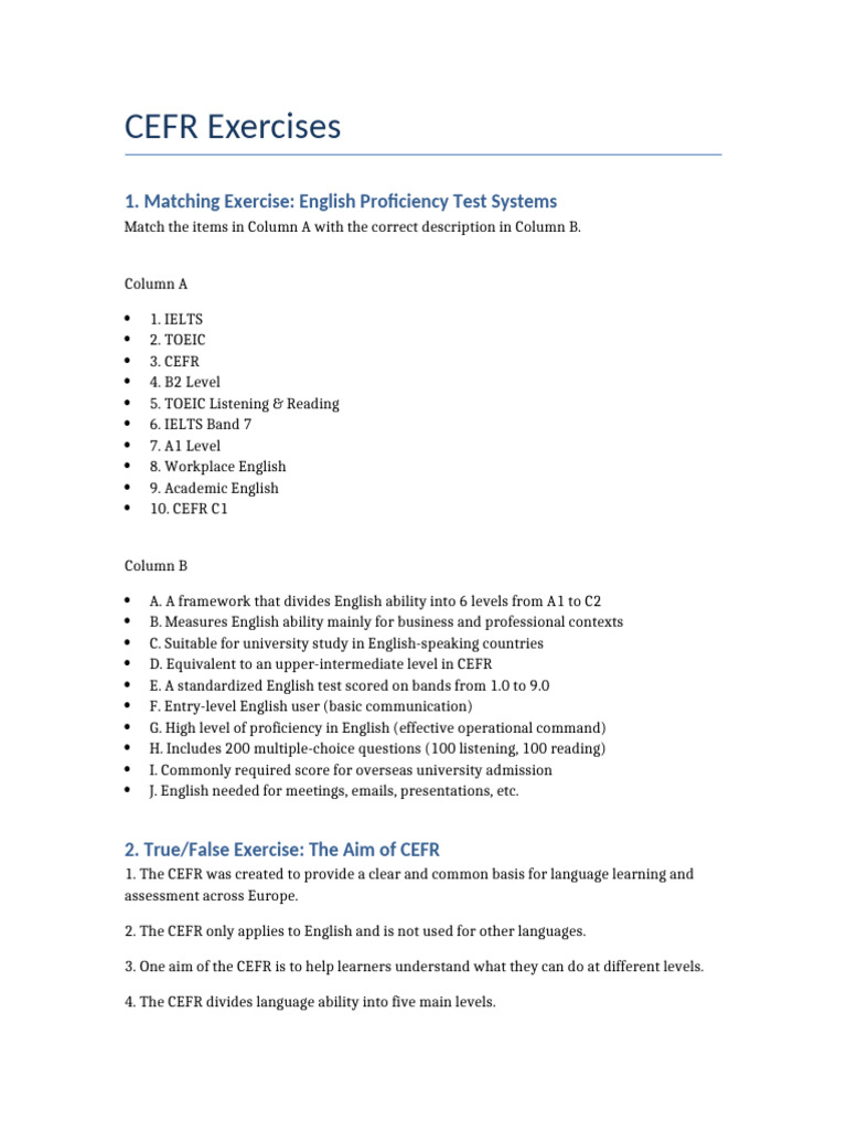 CEFR Framework and Exercises | PDF | Learning | Applied Linguistics