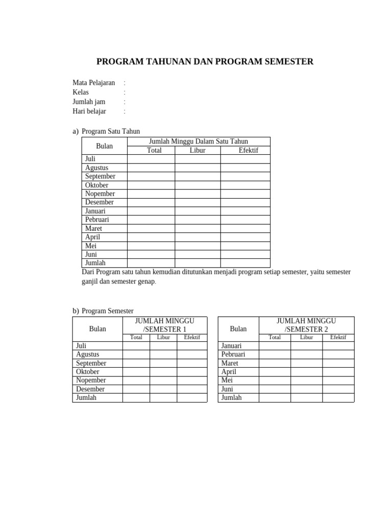 Contoh Format Prota Dan Promes | PDF