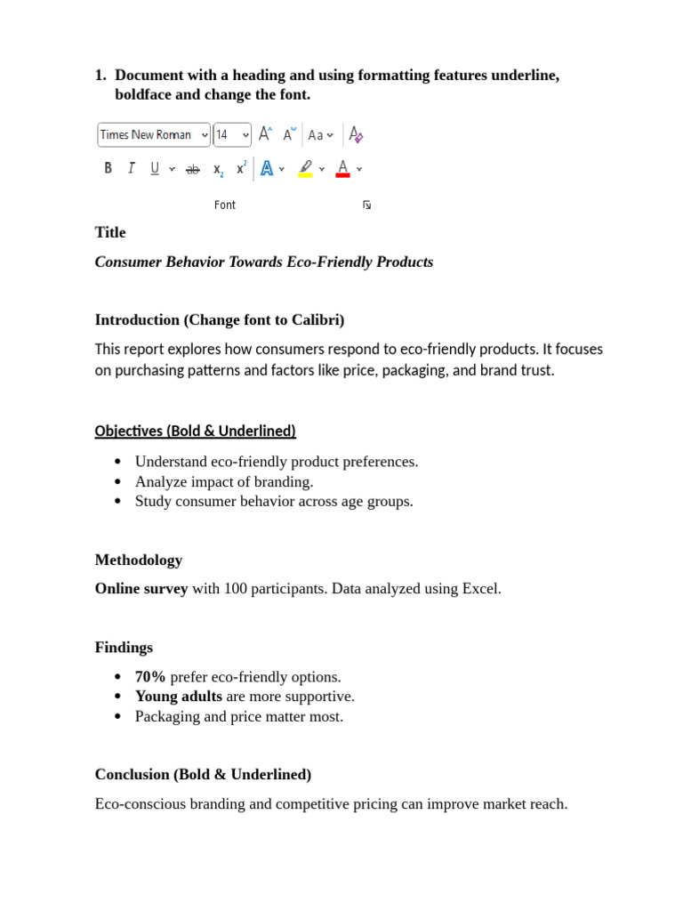 Document With A Heading and Using Formatting Features Underline | PDF ...