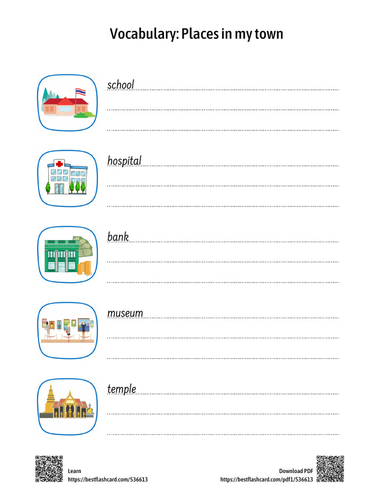 Places in My Town Vocabulary Guide | PDF