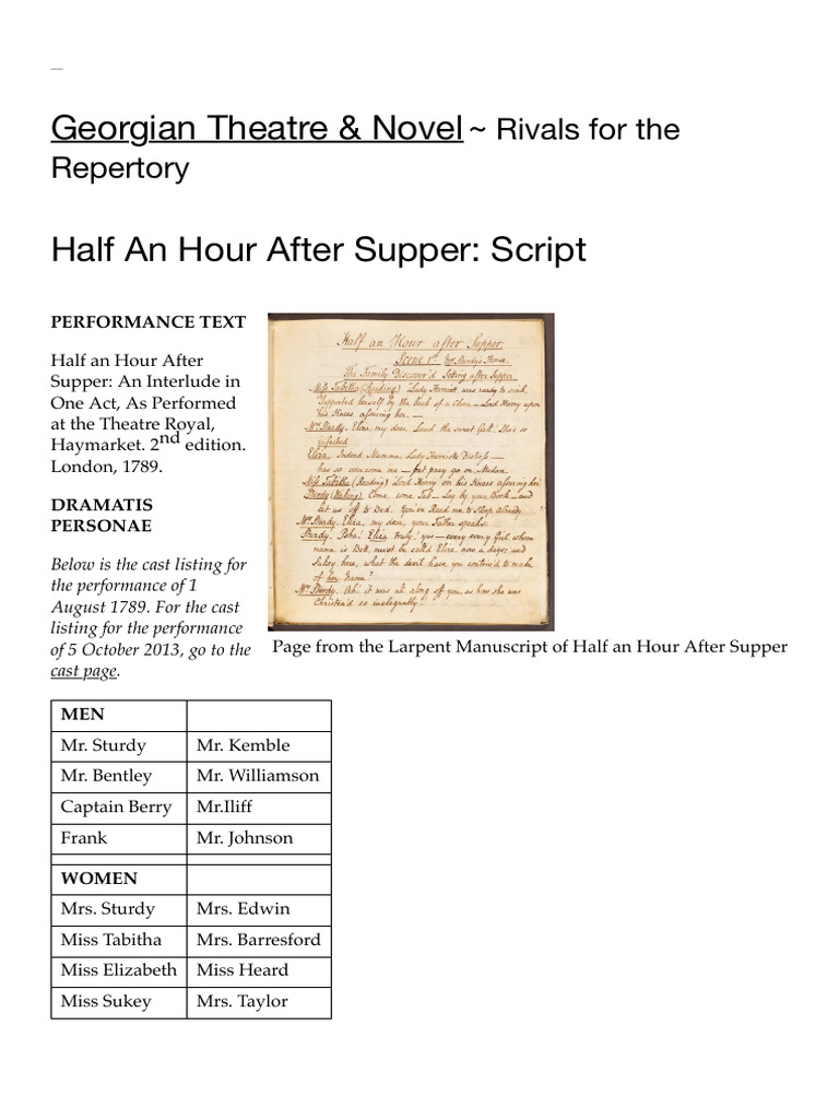 Half an Hour After Supper: A Script | PDF