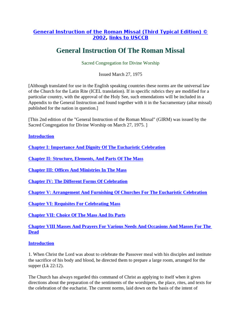 General Instruction of The Roman Missal | PDF | Mass (Liturgy) | Eucharist