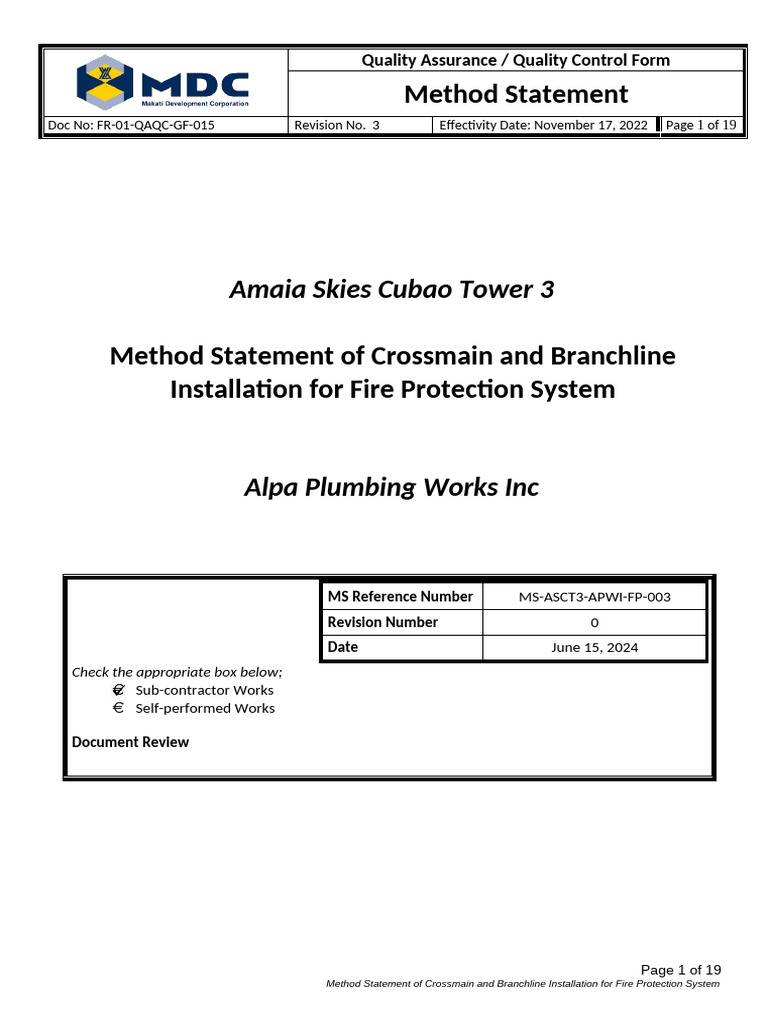 Crossmain Installation Method Statement | PDF | Pipe (Fluid Conveyance ...