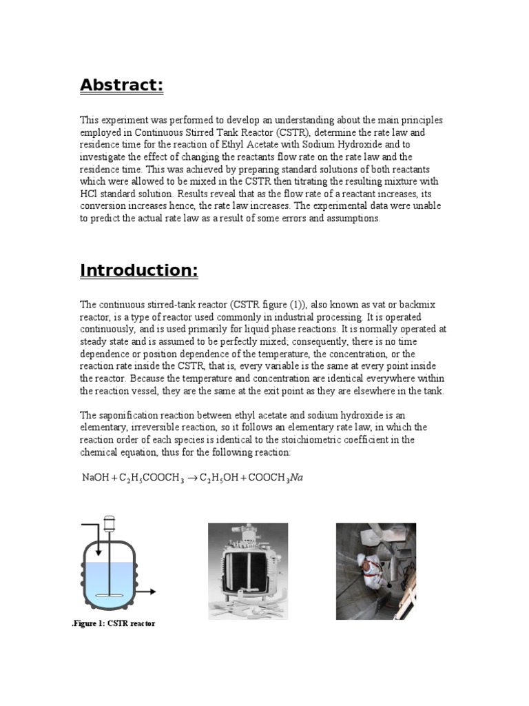 Fully CSTR | PDF | Chemical Reactor | Chemical Reaction Engineering