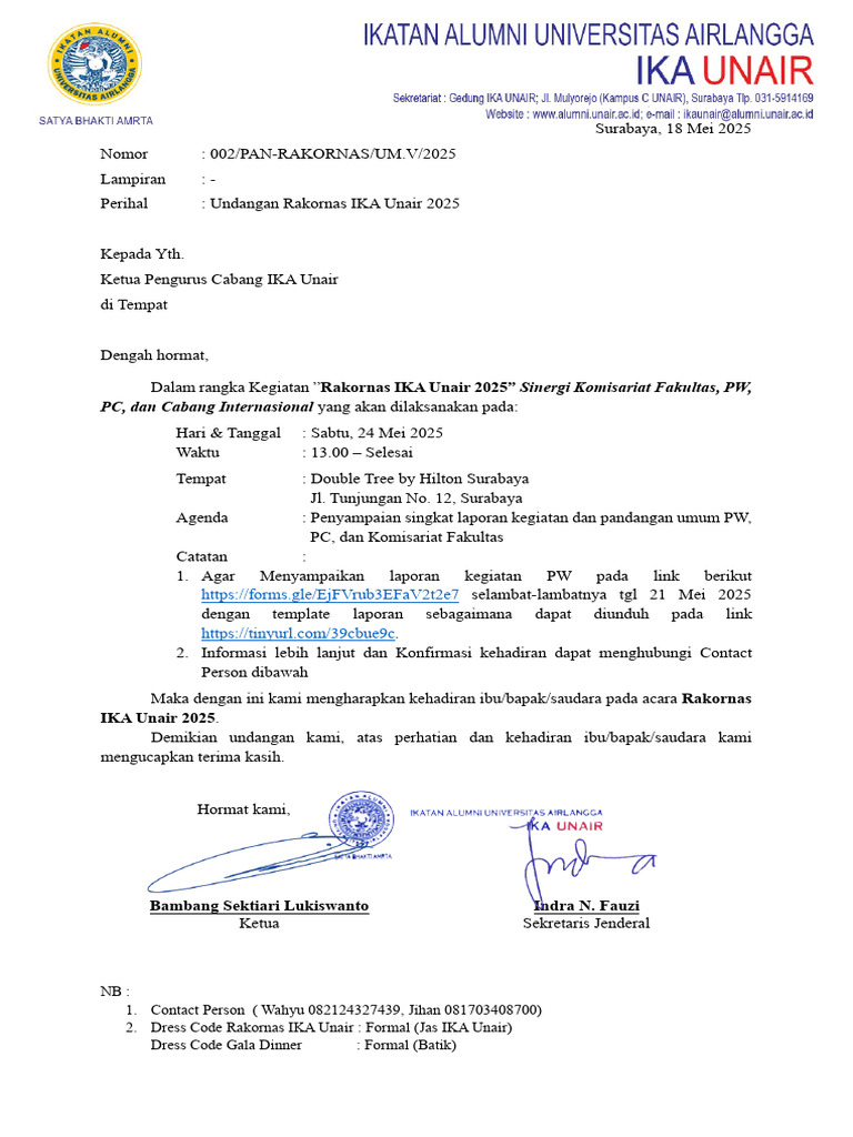 Undangan Rakornas IKA Unair 2025 | PDF