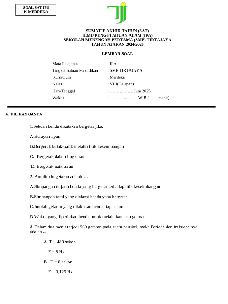 Soal Sat Ipa8.Smt 2, 225docx | PDF
