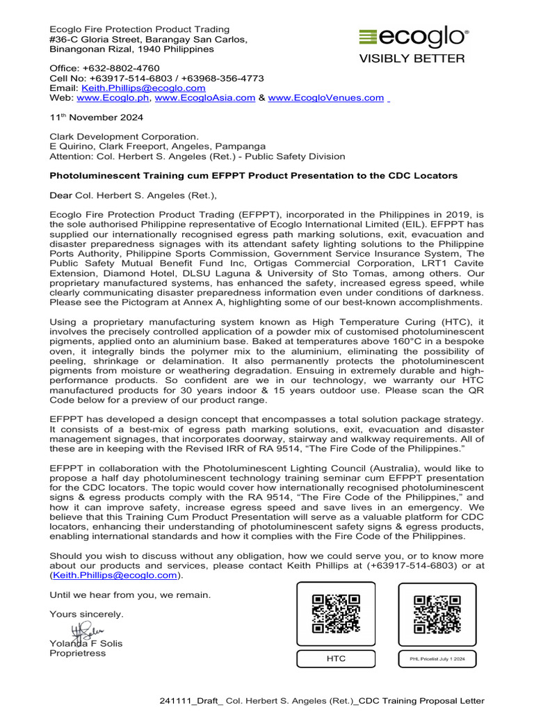 Draft - Col. Herbert S. Angeles (Ret.) - CDC Training Proposal Letter | PDF