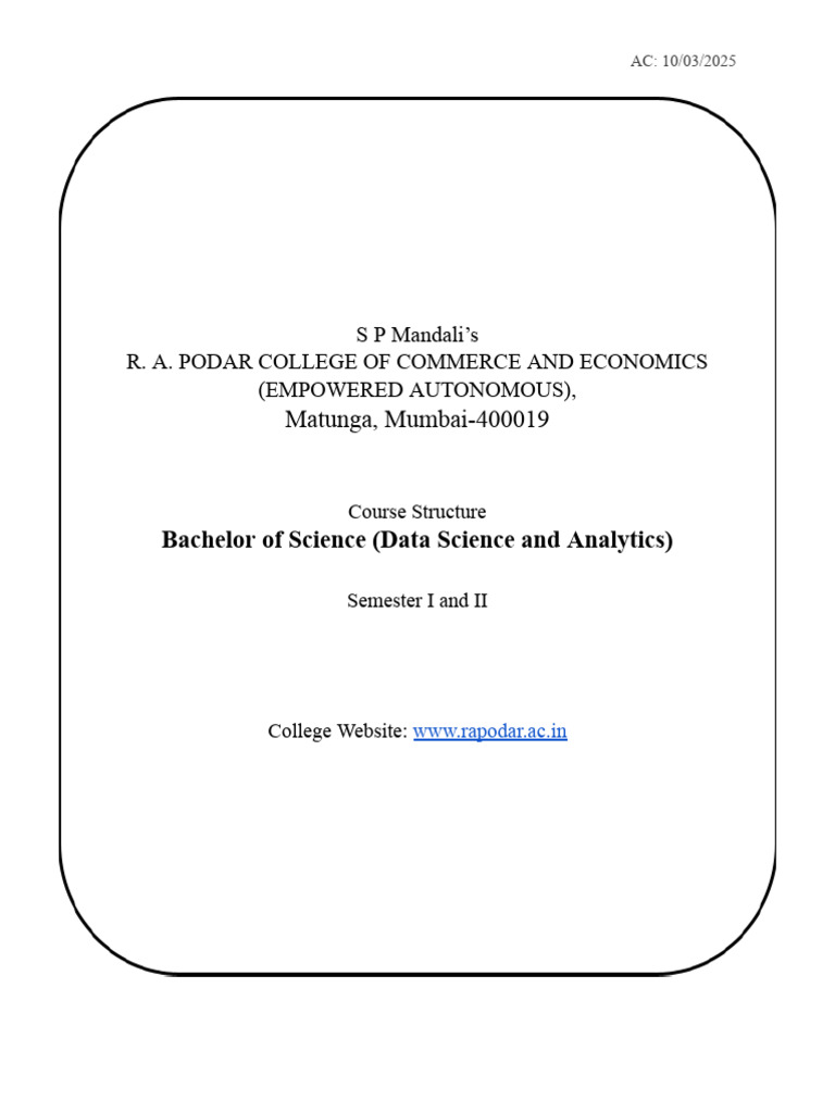 FYBSc Data Science Syllabus 2025-26 | PDF | Integral | Derivative