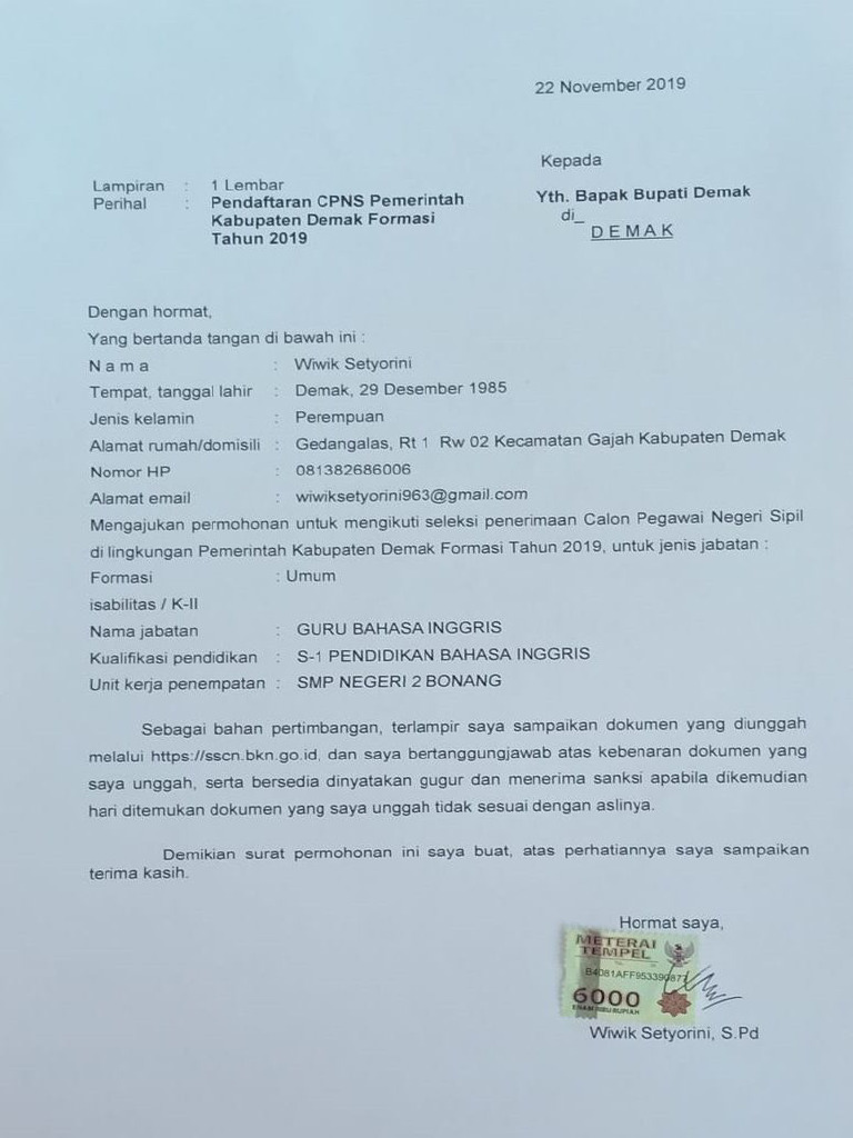 Surat Lamaran Scan 1 | PDF