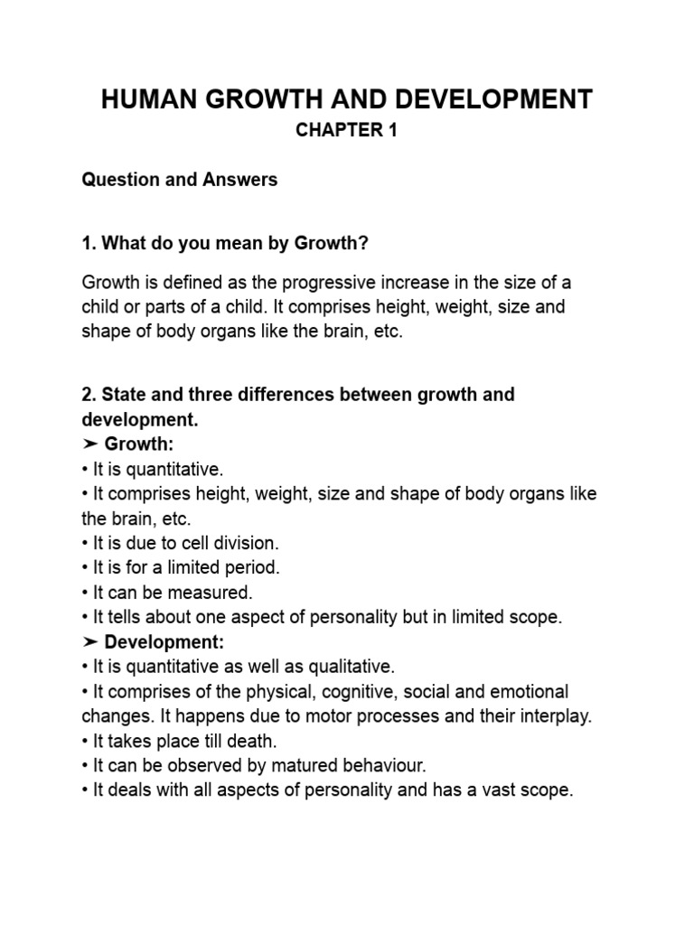Human Growth and Development Qna | PDF | Adolescence | Malnutrition