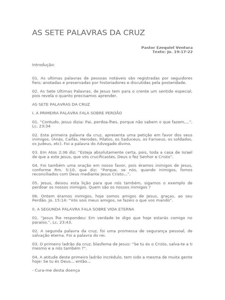 As Sete Palavras Da Cruz | PDF | Pecado | Jesus