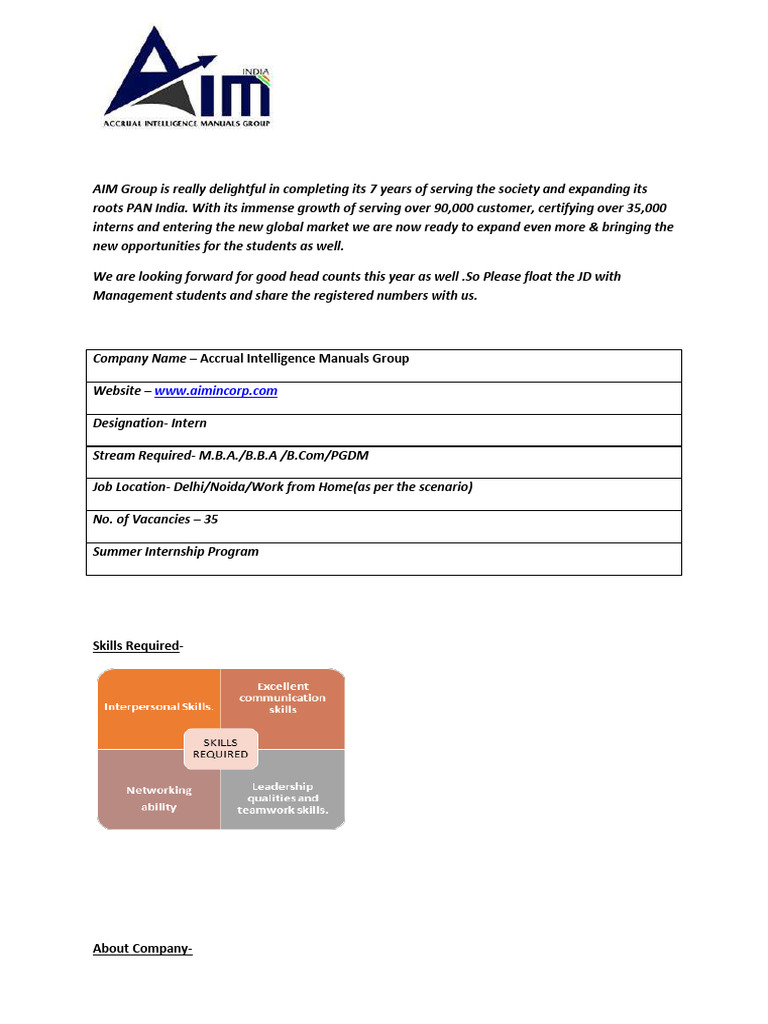 AIM Group Summer Internship Program | PDF | Internship | Job Hunting