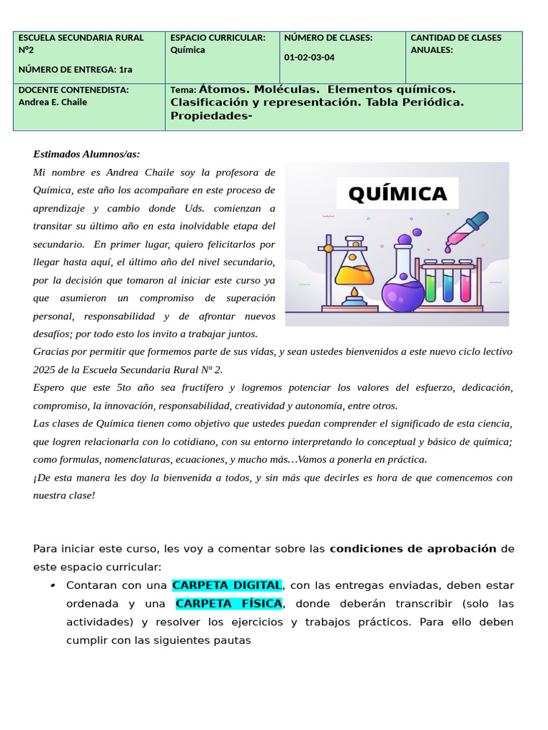 E1 QCA 5° - 2025 Actividades de Química ? | PDF | Tabla periódica | Química