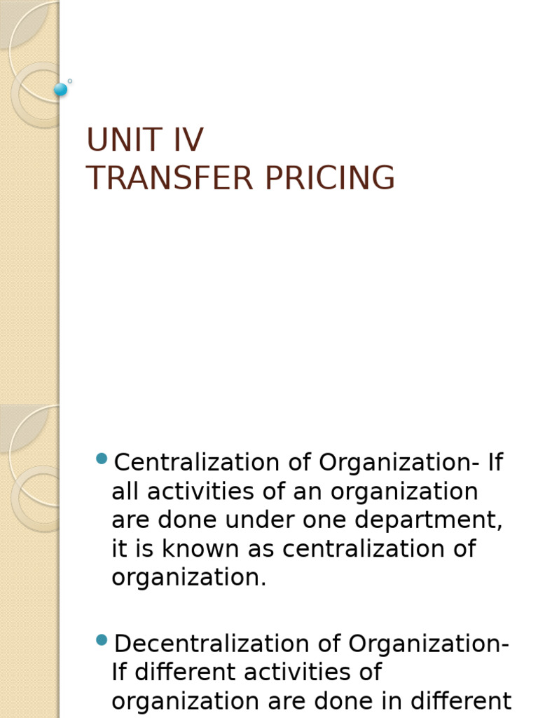 UNIT IV Transfer Pricing | PDF | Cost | Gross Margin
