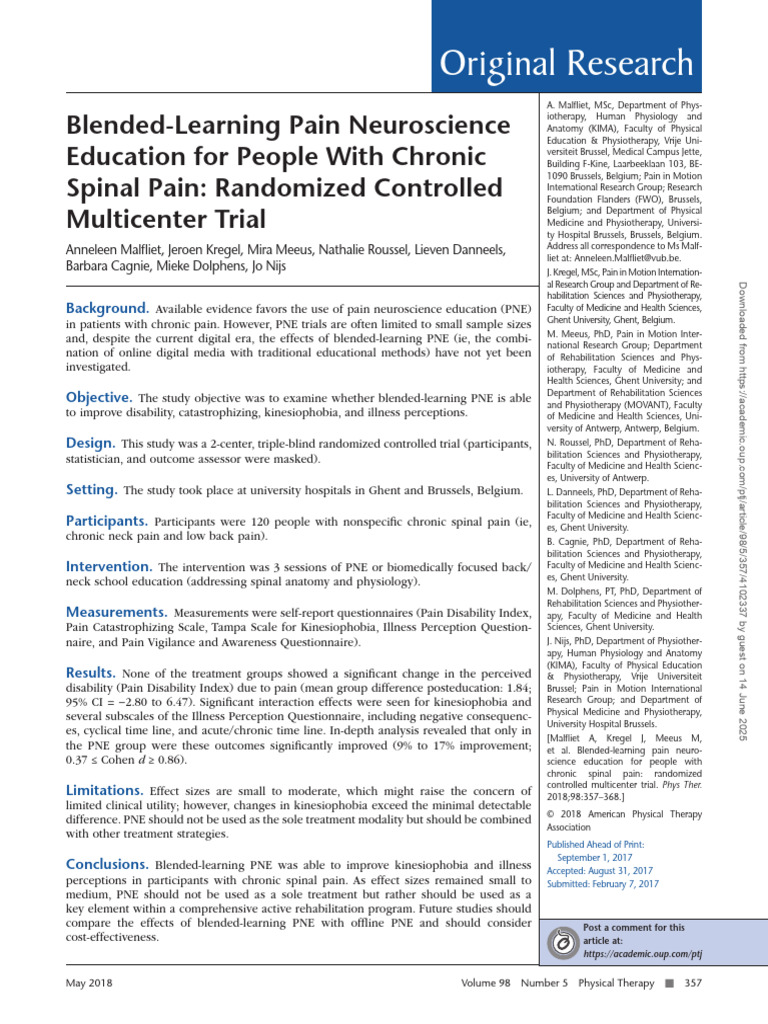 Blended-Learning Pain Neuroscience Education for People With Chronic ...
